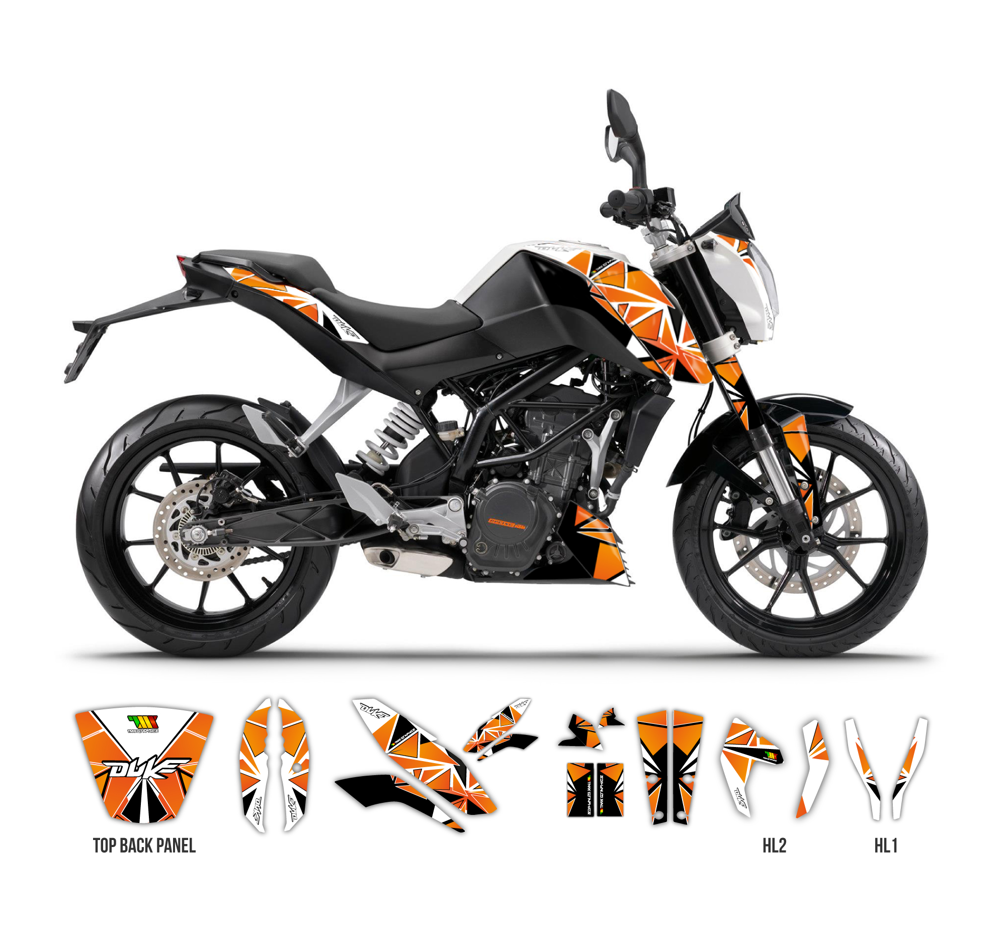 Diamond Series graphics kit for KTM Duke 125 to 390 • TMX Graphics
