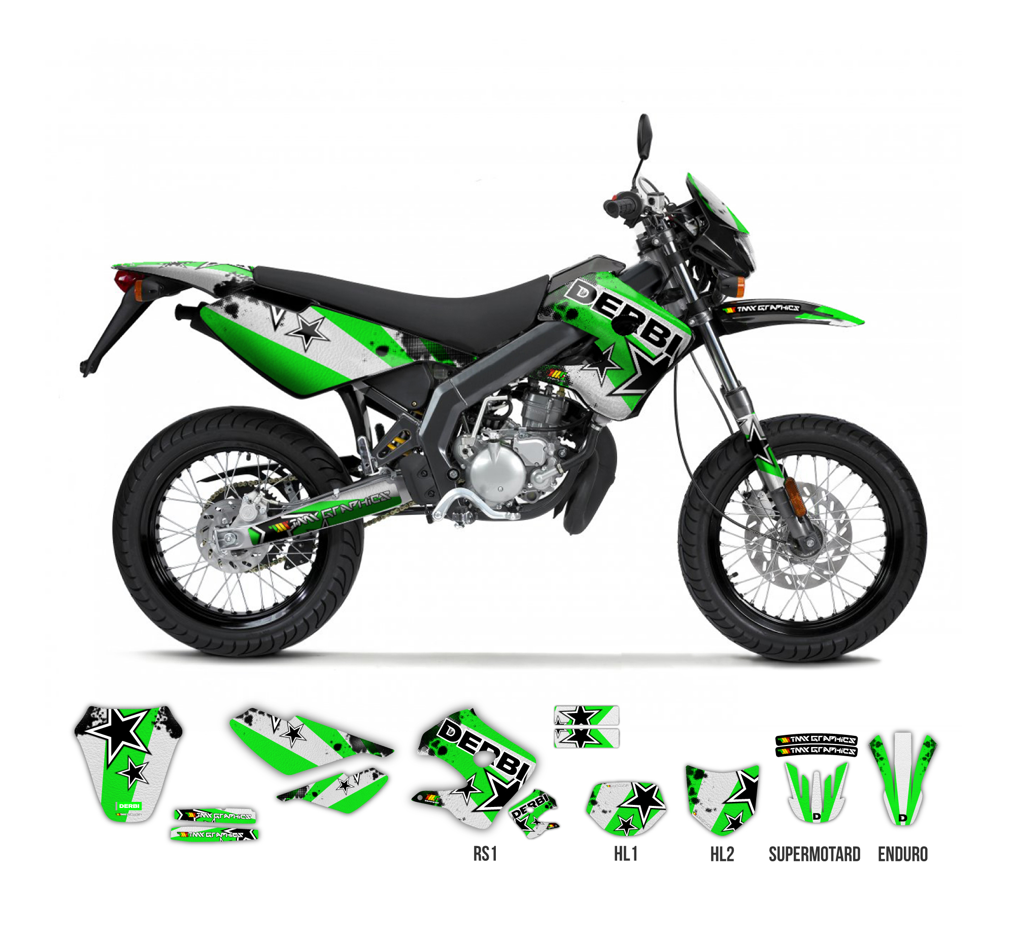 Black Star Series graphics kit for Derbi Senda 50 • TMX Graphics