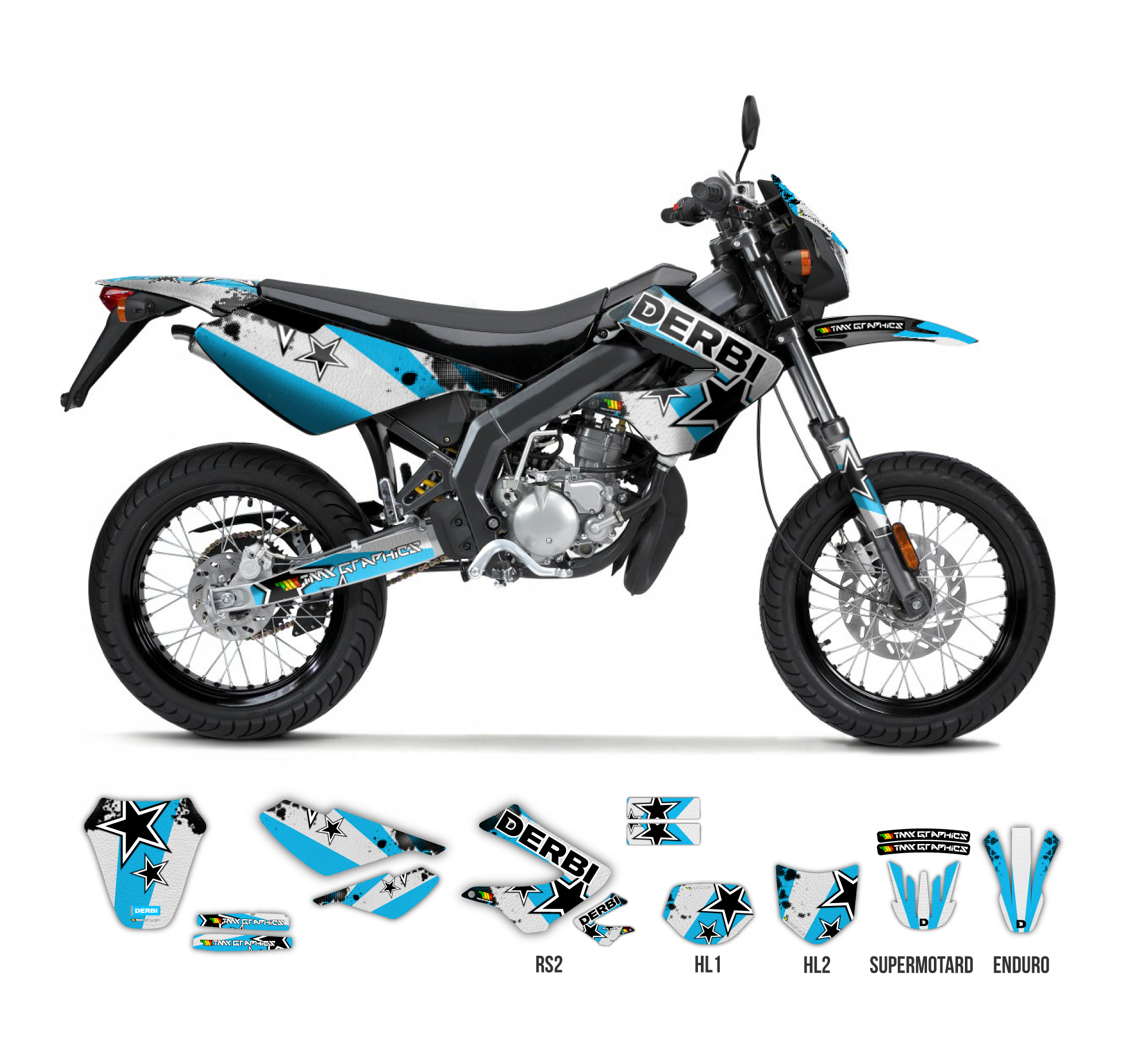 Black Star Series graphics kit for Derbi Senda 50 • TMX Graphics